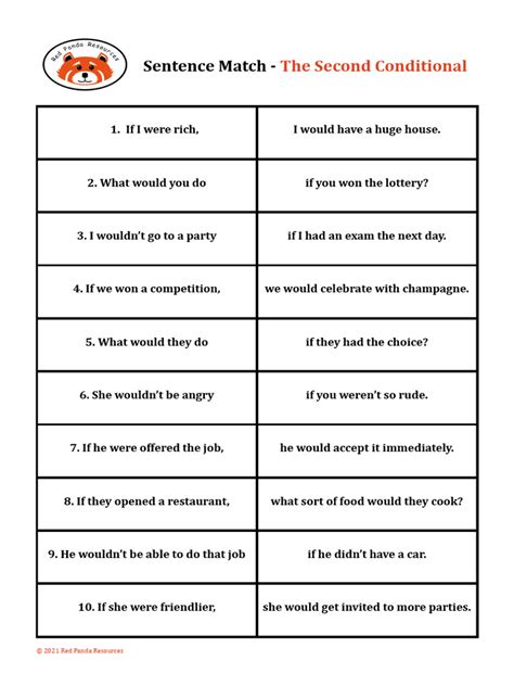 Second Conditional Sentence Match Pdf