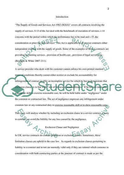 Exclusion Clause In Service Contracts Coursework Example Topics And