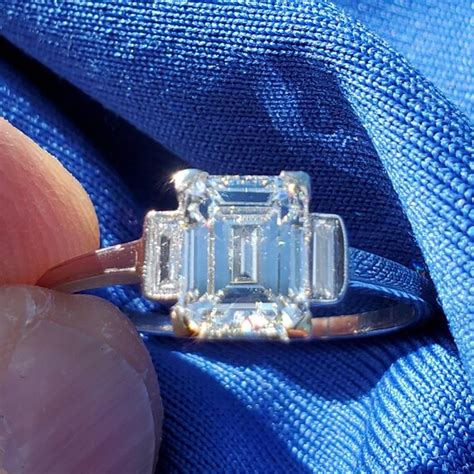 Earth Mined Diamond Emerald Cut Deco Platinum Engagem… Gem