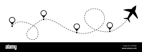 Itinerary Dashed Trace Line Airplane Flight Dotted Path Aircraft