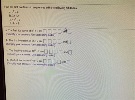 Solved Find The First Five Terms In Sequences With The Chegg