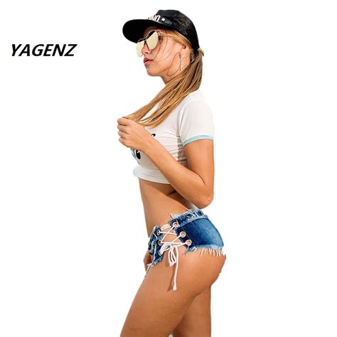 2019 Sexy Sandy Beach Night Club Girls Low Waist Denim Thong Shorts