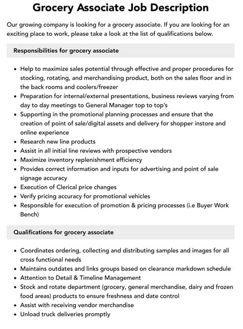 Grocery Associate Job Description Velvet Jobs