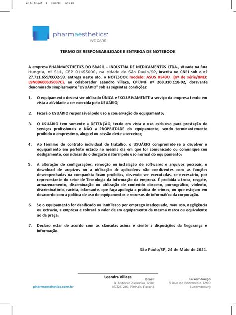 Admissão Termo De Responsabilidade Uso Notebook Sp Pdf