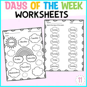 Printable Days Of The Week Worksheets Matching Tracing Coloring Activity