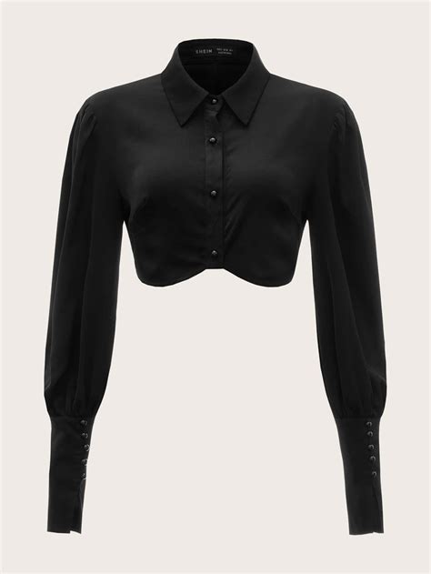 Shein Blusa Cropped Bainha Assimétrica Manga Da Lanterna