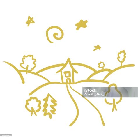 흰색 배경에 고립 된 손으로 그린 마을 집 풍경 엽서 벡터 그림입니다 가문비나무에 대한 스톡 벡터 아트 및 기타 이미지 가문비나무 겨울 그리기 Istock