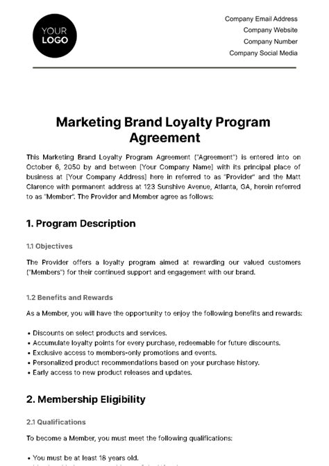 Free Marketing Brand Loyalty Program Agreement Template To Edit Online
