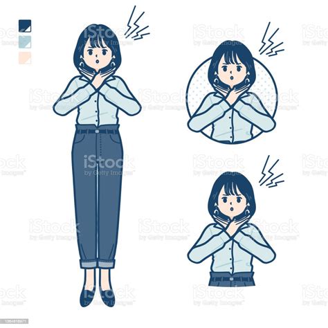 팔 이미지와 십자가 만들기와 오픈 칼라 셔츠를 입은 젊은 여성 교육에 대한 스톡 벡터 아트 및 기타 이미지 교육 귀여운