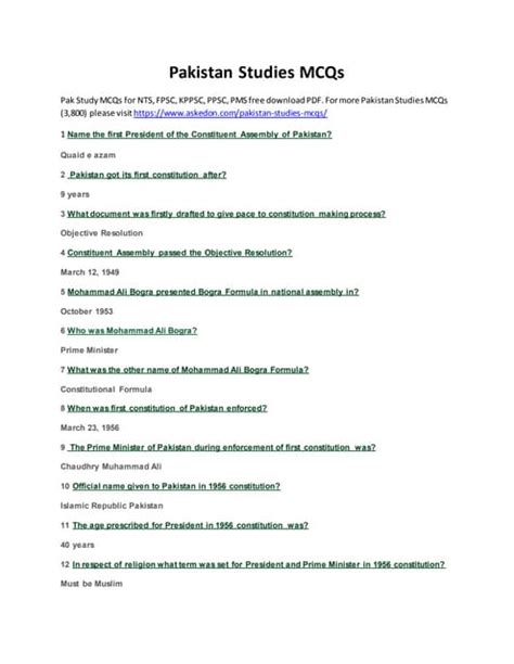 Pakistan Studies Mcqs Pdf