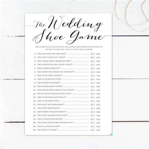 Wedding Shoe Printable Bridal Shower Wedding Game Fun Couple Shower