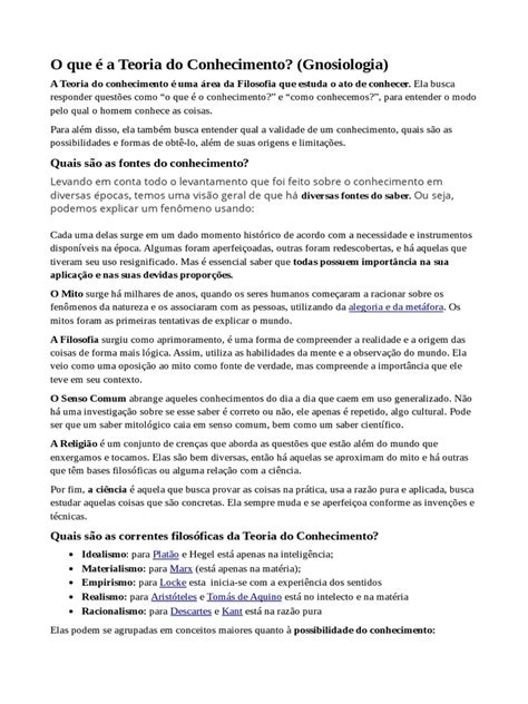 Teoria Do Conhecimento Pdf Conhecimento Science