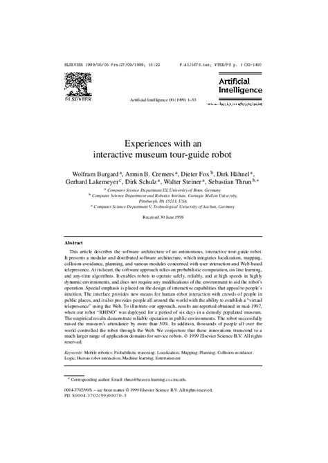 Pdf Experiences With An Interactive Museum Tour Guide Robot