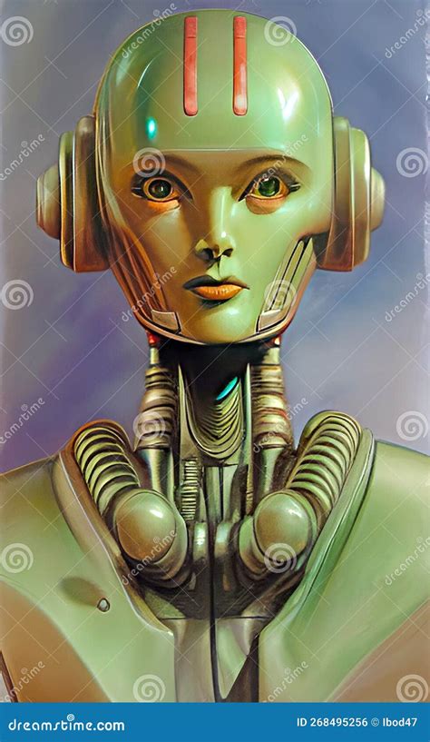 Green Metallic Female Humanoid Ai Sci Fi Stock Illustration