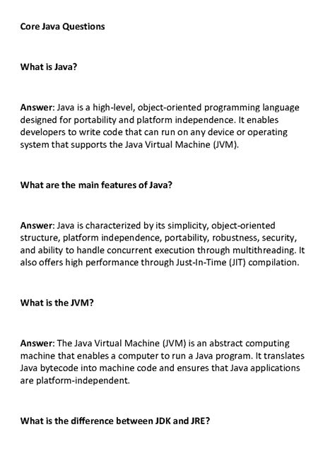 Core Java Questions Edcfdedcd Core Java Questions What Is Java