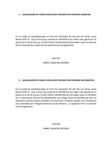 Actas DE Legalización DE Firmas 1 LEGALIZACION DE FIRMA PUESTA ANTE