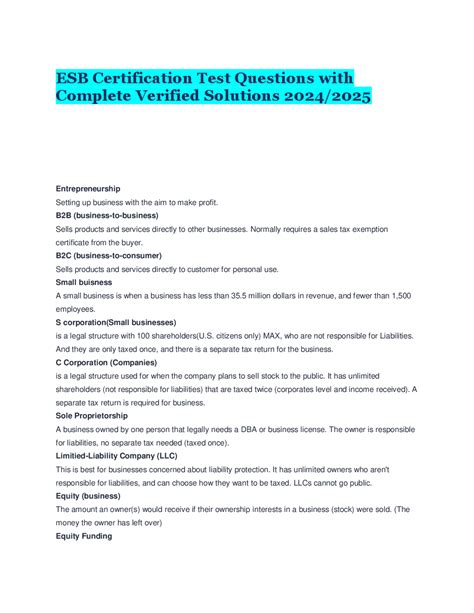Esb Certification Test Questions With Complete Verified Solutions 2024 2025 Exams Business
