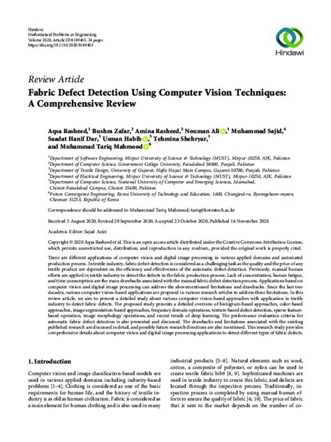 Pdf Fabric Defect Detection Using Computer Vision Techniques A