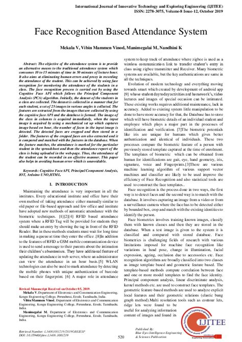 Pdf Face Recognition Based Attendance System