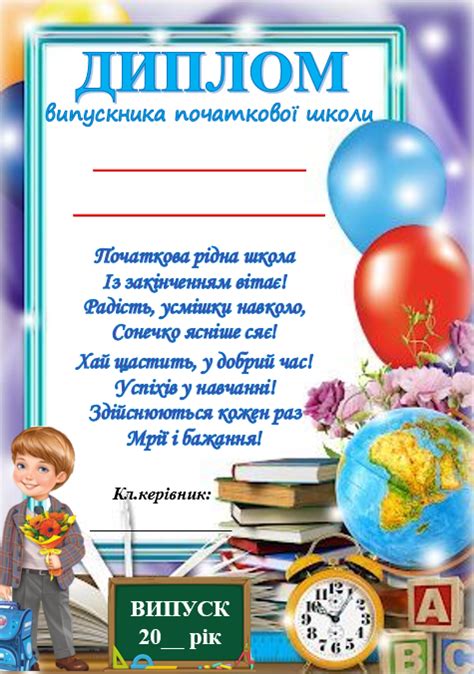 Диплом випускника та випускниці початкової школи