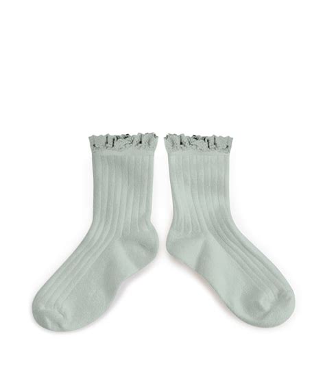 Collegien Ribbed Lace Trim Ankle Socks Aiguemarine Preorder Le