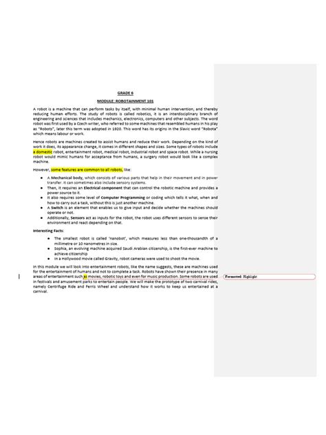 Bt Robotics Grade 6 Robotainment 101 Pdf Robot Robotics