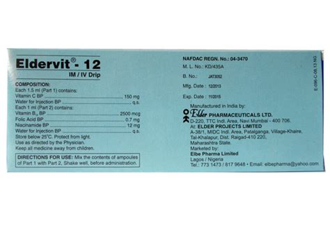 Eldervit 12 Injection Cadila Healthcare Ltd Zydus Grade Standard