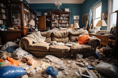 Caos En La Sala De Estar Un Sof Desordenado Y Sucio Ai Foto Premium