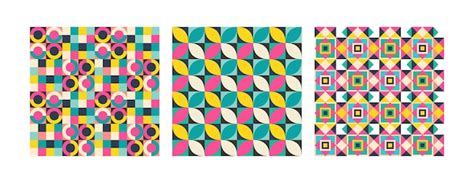 Premium Vector Set Of Three Vector Summer Seamless Patterns Assembled From Squares With