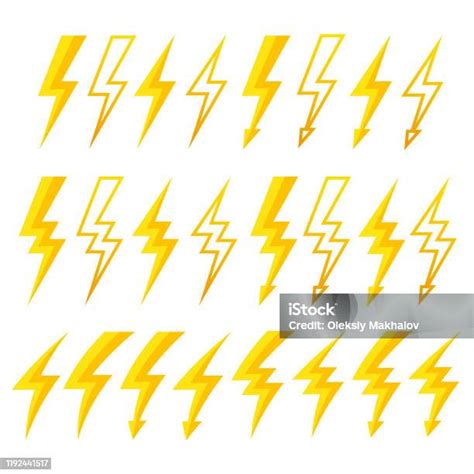 雷電閃電象形圖圖示設置設計項目向量插圖設計概念電動向量圖形及更多危險圖片 危險 吃驚 商標 Istock