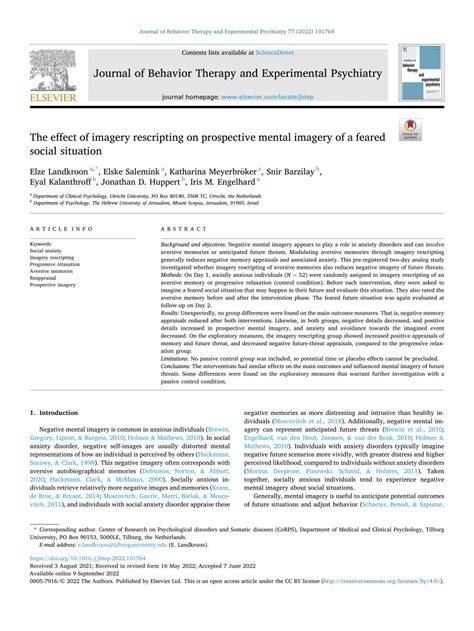 Pdf The Effect Of Imagery Rescripting On Prospective Mental Imagery