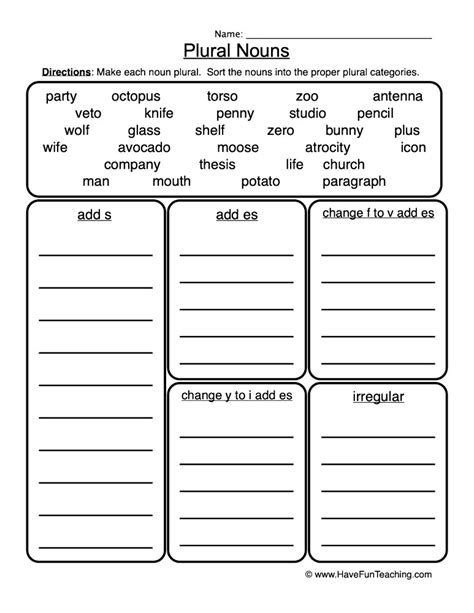 Sorting Plural Nouns Worksheet Have Fun Teaching