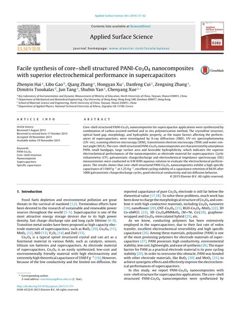 Pdf Facile Synthesis Of Core Shell Structured Pani Co3o4 Nanocomposites With Superior