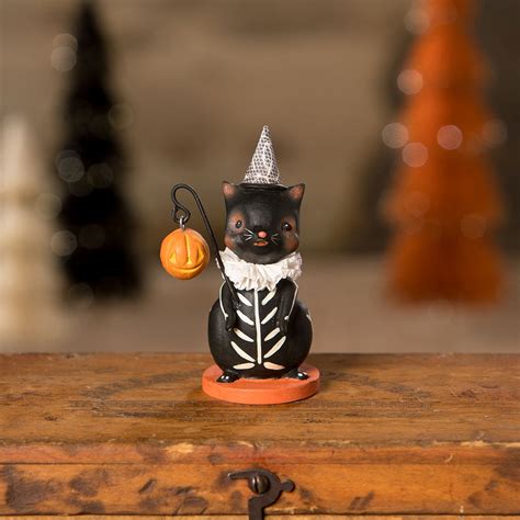 Skeleton Cat With Lantern By Michelle Lauritsen Cuddle Decor