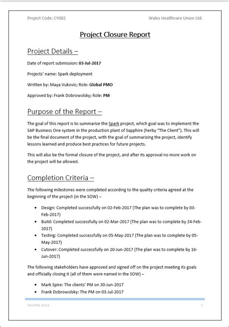 project closure report word template itsm docs itsm documents