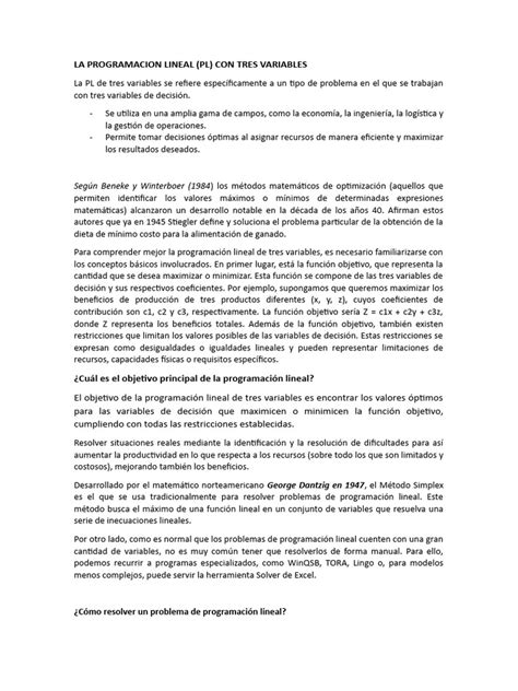 La Programacion Lineal Pdf Programación Lineal Matemáticas Aplicadas