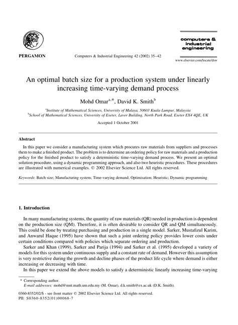 Pdf An Optimal Batch Size For A Production System Under Linearly