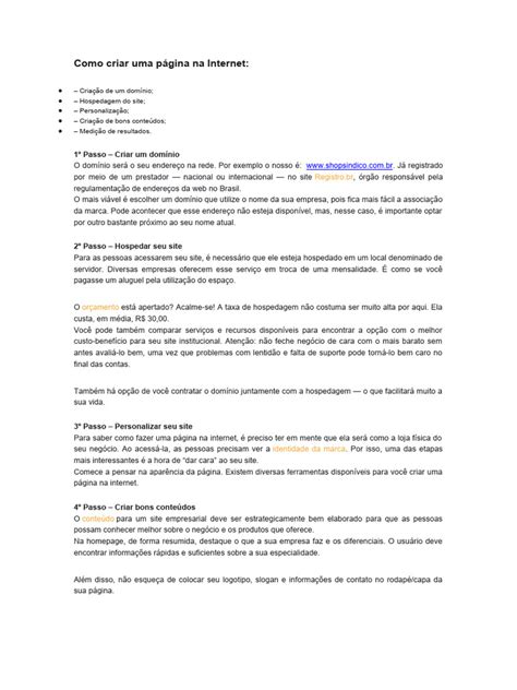 Como Criar Uma Página Na Internet Pdf Sites Internet