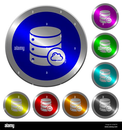 Cloud Database Icons On Round Luminous Coin Like Color Steel Buttons Stock Vector Image And Art