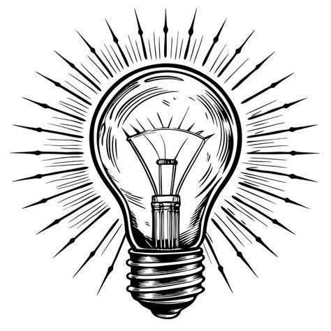 Vintage Light Bulb Illustration With Radiating Lines In Black And White