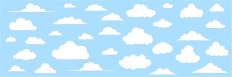 Conjunto de vetores de nuvem de desenho animado céu azul nuvens brancas ilustração em vetor