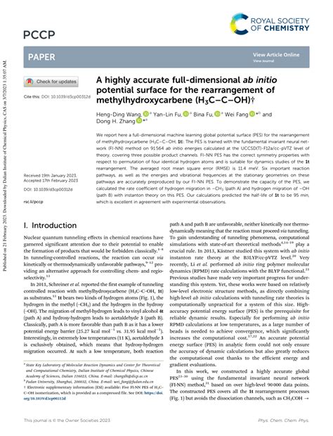 Pdf A Highly Accurate Full Dimensional Ab Initio Potential Surface For The Rearrangement Of