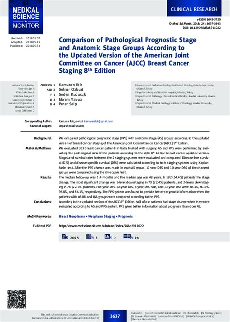 Pdf Comparison Of Pathological Prognostic Stage And Anatomic Stage