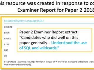 GCSE Computer Science 9 1 SQL Structured Query Language Paper 2