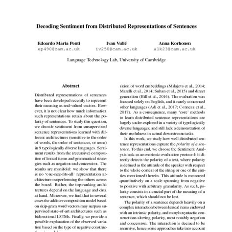Decoding Sentiment From Distributed Representations Of Sentences Acl