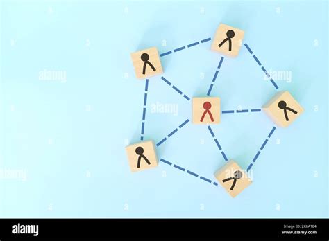 Social Connections Teamwork And Network In Business Concept Interconnected Wooden Blocks Flat