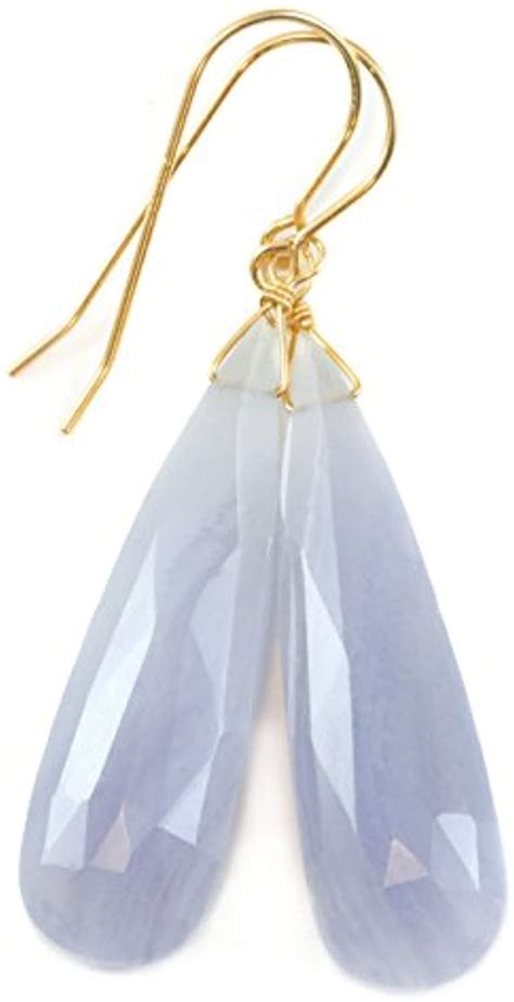 14k Yellow Gold Filled Lace Blue Agate Earrings Large Long Faceted