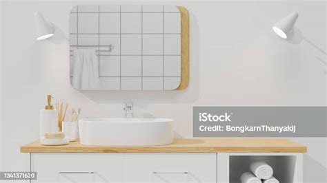 미니멀리스트와 스칸디나비아 욕실 인테리어 는 나무 캐비닛에 몽타주를위한 공간에 클로즈업 0명에 대한 스톡 사진 및 기타 이미지