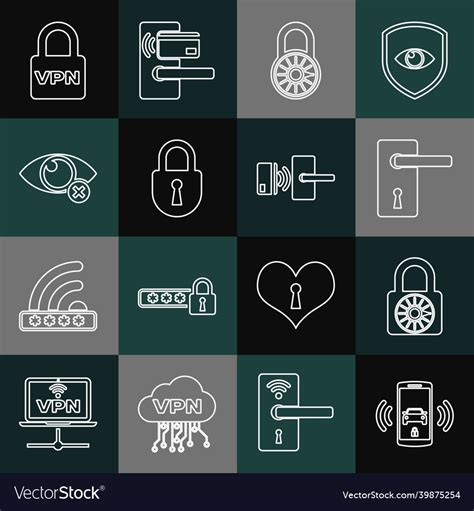 Set Line Smart Car Alarm System Safe Combination Vector Image