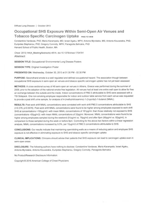 Pdf Occupational Shs Exposure Within Semi Open Air Venues And Tobacco Specific Carcinogen Uptake